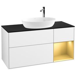 Villeroy & Boch Villeroy und Boch Finion Waschtischunterschrank G952HFGF 120cm, Abdeckplatte black matt, Emotion, Regale Gold matt lacquer, Glossy white lacquer