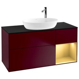 Villeroy & Boch Villeroy und Boch Finion Waschtischunterschrank G952HFHB 120cm, Abdeckplatte black matt, Emotion, Regale Gold matt lacquer, Peony Matt