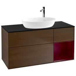Villeroy & Boch Villeroy und Boch Finion Waschtischunterschrank G952HBGN 120cm, Abdeckplatte black matt, Emotion, Regale Peony matt lacquer, Walnut veneer