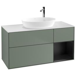 Villeroy & Boch Villeroy und Boch Finion Waschtischunterschrank G951PDGM 120cm, Abdeckplatte white matt, Emotion, Regale Black matt lacquer, Olive Matt Lacquer