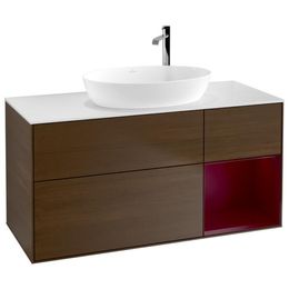 Villeroy & Boch Villeroy und Boch Finion Waschtischunterschrank G951HBGN 120cm, Abdeckplatte white matt, Emotion, Regale Peony matt lacquer, Walnut veneer