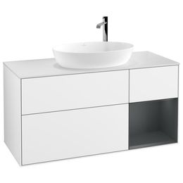 Villeroy & Boch Villeroy und Boch Finion Waschtischunterschrank G951HGGF 120cm, Abdeckplatte white matt, Emotion, Regale Midnight matt lacquer, Glossy white lacquer