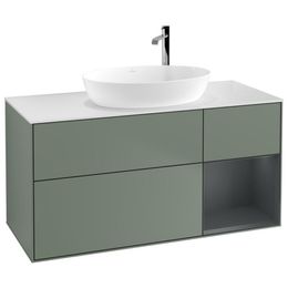 Villeroy & Boch Villeroy und Boch Finion Waschtischunterschrank G951HGGM 120cm, Abdeckplatte white matt, Emotion, Regale Midnight matt lacquer, Olive Matt Lacquer