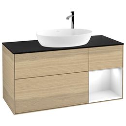 Villeroy & Boch Villeroy und Boch Finion Waschtischunterschrank F952GFPC 120cm, Abdeckplatte black matt, Regale Glossy white lacquer, Oak Veneer