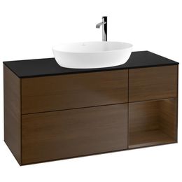 Villeroy & Boch Villeroy und Boch Finion Waschtischunterschrank F952GNGN 120cm, Abdeckplatte black matt, Regale Walnut Veneer, Walnut veneer