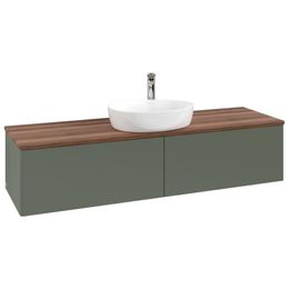 Villeroy & Boch Villeroy und Boch Antao Waschtisch-Unterschrank L36052HL mit Beleuchtung, 160x36x50cm, Hahnlochbohrung, Waschbeckenplattenfarbe warm walnut, leaf green matt lacquer