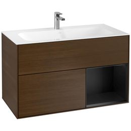 Villeroy & Boch Villeroy und Boch Finion Waschtischunterschrank G040PDGN 99,6x59,1cm, Emotion, Regal rechts Black matt lacquer, Walnut veneer