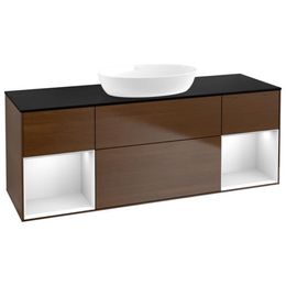 Villeroy & Boch Villeroy und Boch Finion Waschtischunterschrank FD02MTGN 120cm, Abdeckplatte black matt, Regale White matt lacquer, Walnut veneer
