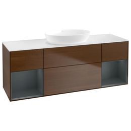 Villeroy & Boch Villeroy und Boch Finion Waschtischunterschrank FD01HGGN 120cm, Abdeckplatte white matt, Regale Midnight matt lacquer, Walnut veneer