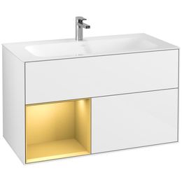 Villeroy & Boch Villeroy und Boch Finion Waschtischunterschrank G030HFGF 99,6x59,1cm, Wandbeleuchtung, Regal links Gold matt, Glossy white lacquer