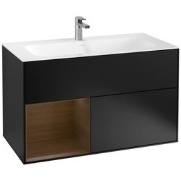 Villeroy & Boch Villeroy und Boch Finion Waschtischunterschrank G030GNPD 99,6x59,1cm, Wandbeleuchtung, Regal links Walnut veneer, Black matt lacquer
