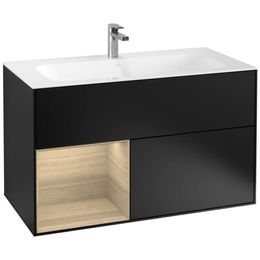 Villeroy & Boch Villeroy und Boch Finion Waschtischunterschrank G030PCPD 99,6x59,1cm, Wandbeleuchtung, Regal links Oak Veneer, Black matt lacquer