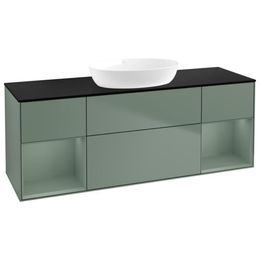 Villeroy & Boch Villeroy und Boch Finion Waschtischunterschrank GD02GMGM 120cm, Abdeckplatte black matt, Emotion, Regale Olive matt lacquer, Olive Matt Lacquer