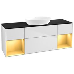 Villeroy & Boch Villeroy und Boch Finion Waschtischunterschrank GD02HFMT 120cm, Abdeckplatte black matt, Emotion, Regale Gold matt lacquer, White matt lacquer