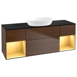 Villeroy & Boch Villeroy und Boch Finion Waschtischunterschrank GD02HFGN 120cm, Abdeckplatte black matt, Emotion, Regale Gold matt lacquer, Walnut veneer