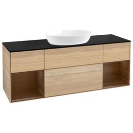 Villeroy & Boch Villeroy und Boch Finion Waschtischunterschrank GD02GNPC 120cm, Abdeckplatte black matt, Emotion, Regale Walnut Veneer, Oak Veneer