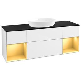 Villeroy & Boch Villeroy und Boch Finion Waschtischunterschrank GD02HFGF 120cm, Abdeckplatte black matt, Emotion, Regale Gold matt lacquer, Glossy white lacquer