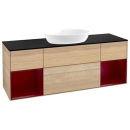 Villeroy & Boch Villeroy und Boch Finion Waschtischunterschrank GD02HBPC 120cm, Abdeckplatte black matt, Emotion, Regale Peony matt lacquer, Oak Veneer