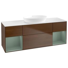 Villeroy & Boch Villeroy und Boch Finion Waschtischunterschrank GD01GMGN 120cm, Abdeckplatte white matt, Emotion, Regale Olive matt lacquer, Walnut veneer