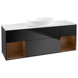 Villeroy & Boch Villeroy und Boch Finion Waschtischunterschrank GD01GNPD 120cm, Abdeckplatte white matt, Emotion, Regale Walnut Veneer, Black matt lacquer