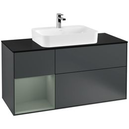 Villeroy & Boch Villeroy und Boch Finion Waschtischunterschrank G412GMHG 120cm, Abdeckplatte black matt, Emotion, Regal links Olive Matt Lacquer, Midnight Blue Matt Lacquer