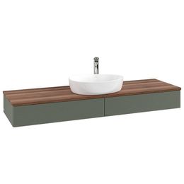 Villeroy & Boch Villeroy und Boch Antao Waschtisch-Unterschrank L14152HL mit Beleuchtung mit Struktur, 160x19x50cm, Hahnlochbohrung, Waschbeckenplattenfarbe warm walnut, leaf green matt lacquer