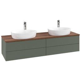 Villeroy & Boch Villeroy und Boch Antao Waschtisch-Unterschrank K28152HL 160x36x50cm, Hahnloch, Waschbeckenplattenfarbe warm walnut, leaf green matt lacquer