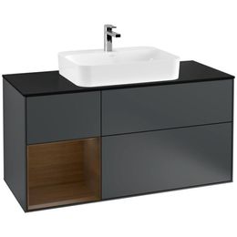 Villeroy & Boch Villeroy und Boch Finion Waschtischunterschrank G412GNHG 120cm, Abdeckplatte black matt, Emotion, Regal links Walnut veneer, Midnight Blue Matt Lacquer