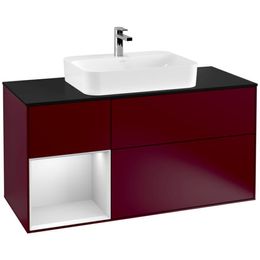 Villeroy & Boch Villeroy und Boch Finion Waschtischunterschrank F412MTHB 120cm, Abdeckplatte black matt, Regal links White matt lacquer, Peony Matt