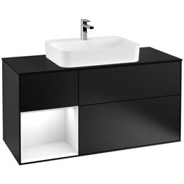 Villeroy & Boch Villeroy und Boch Finion Waschtischunterschrank F412GFPD 120cm, Abdeckplatte black matt, Regal links Glossy white lacquer, Black matt lacquer