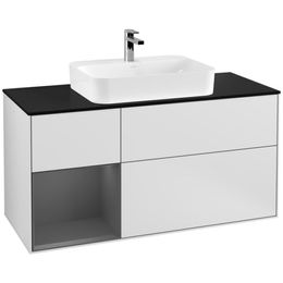 Villeroy & Boch Villeroy und Boch Finion Waschtischunterschrank F412GKMT 120cm, Abdeckplatte black matt, Regal links Anthracite matt, White matt lacquer