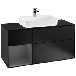 Villeroy & Boch Villeroy und Boch Finion Waschtischunterschrank F412GKPD 120cm, Abdeckplatte black matt, Regal links Anthracite matt, Black matt lacquer