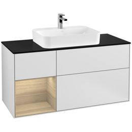 Villeroy & Boch Villeroy und Boch Finion Waschtischunterschrank F412PCMT 120cm, Abdeckplatte black matt, Regal links Oak Veneer, White matt lacquer