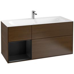 Villeroy & Boch Villeroy und Boch Finion Waschtischunterschrank G060PDGN 119,6x59,1cm, Emotion, Regal links Black matt lacquer, Walnut veneer