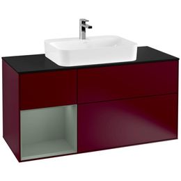 Villeroy & Boch Villeroy und Boch Finion Waschtischunterschrank F412GMHB 120cm, Abdeckplatte black matt, Regal links Olive Matt Lacquer, Peony Matt