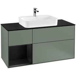 Villeroy & Boch Villeroy und Boch Finion Waschtischunterschrank F412PDGM 120cm, Abdeckplatte black matt, Regal links Black matt lacquer, Olive Matt Lacquer