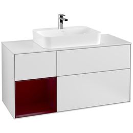 Villeroy & Boch Villeroy und Boch Finion Waschtischunterschrank G411HBMT 120cm, Abdeckplatte white matt, Emotion, Regal links Peony, White matt lacquer