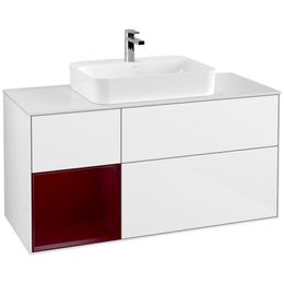 Villeroy & Boch Villeroy und Boch Finion Waschtischunterschrank F411HBGF 120cm, Abdeckplatte white matt, Regal links Peony, Glossy white lacquer