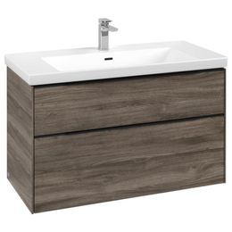 Villeroy & Boch Villeroy und Boch Subway 3.0 Waschtisch-Unterschrank C570L1RK 97,3x57,6x47,8cm, mit LED/Griff Volcano black, stone oak