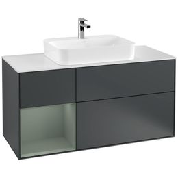 Villeroy & Boch Villeroy und Boch Finion Waschtischunterschrank G411GMHG 120cm, Abdeckplatte white matt, Emotion, Regal links Olive Matt Lacquer, Midnight Blue Matt Lacquer
