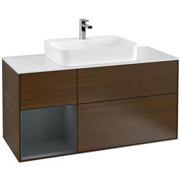 Villeroy & Boch Villeroy und Boch Finion Waschtischunterschrank G411HGGN 120cm, Abdeckplatte white matt, Emotion, Regal links Midnight Blue Matt Lacquer, Walnut veneer