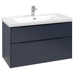 Villeroy & Boch Villeroy und Boch Subway 3.0 Waschtisch-Unterschrank C570L1VQ 97,3x57,6x47,8cm, mit LED/Griff Volcano black, marine blue