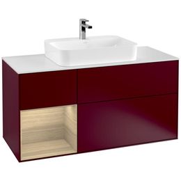 Villeroy & Boch Villeroy und Boch Finion Waschtischunterschrank F411PCHB 120cm, Abdeckplatte white matt, Regal links Oak Veneer, Peony Matt