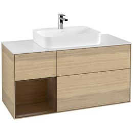 Villeroy & Boch Villeroy und Boch Finion Waschtischunterschrank F411GNPC 120cm, Abdeckplatte white matt, Regal links Walnut veneer, Oak Veneer