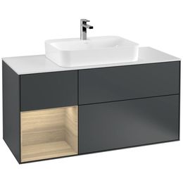 Villeroy & Boch Villeroy und Boch Finion Waschtischunterschrank F411PCHG 120cm, Abdeckplatte white matt, Regal links Oak Veneer, Midnight Blue Matt Lacquer