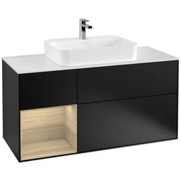 Villeroy & Boch Villeroy und Boch Finion Waschtischunterschrank F411PCPD 120cm, Abdeckplatte white matt, Regal links Oak Veneer, Black matt lacquer
