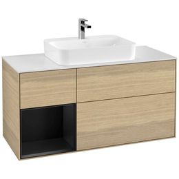 Villeroy & Boch Villeroy und Boch Finion Waschtischunterschrank F411PDPC 120cm, Abdeckplatte white matt, Regal links Black matt lacquer, Oak Veneer