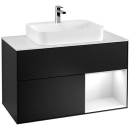 Villeroy & Boch Villeroy und Boch Finion Waschtischunterschrank G371GFPD 100cm, Abdeckplatte white matt, Emotion, Regal rechts Glossy white lacquer, Black matt lacquer