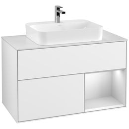 Villeroy & Boch Villeroy und Boch Finion Waschtischunterschrank G371MTGF 100cm, Abdeckplatte white matt, Emotion, Regal rechts White matt lacquer, Glossy white lacquer