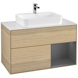 Villeroy & Boch Villeroy und Boch Finion Waschtischunterschrank G371GKPC 100cm, Abdeckplatte white matt, Emotion, Regal rechts Anthracite matt, Oak Veneer